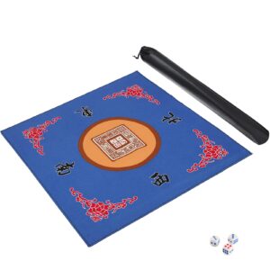 gustaria mahjong mat with 3 dice & carrying bag, anti slip and noise reduction mahjong table mat for poker, card, board & tile games (blue, 31.5 inches)