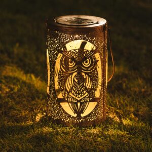 solar lanterns outdoor hanging lantern lights, metal owl decor lantern outdoor waterproof led garden decor lantern, delicate garden decoration for patio, yard, landscape, holiday gifts (bronze 1 pc)