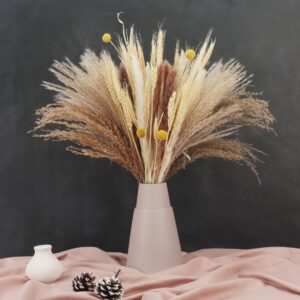 yufflyow 65 pcs natural dried pampas grass,17in pampas grass decor tall fluffy for flower arrangements boho home decor,pampas grass plants for home garden wedding party decor, pg24