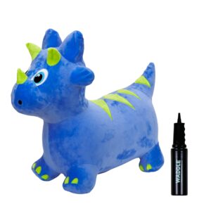 waddle bouncy hopper inflatable animal hopping plush, indoor and outdoor toy for toddlers and kids, pump included, boys and girls ages 2 years and up (triceratops)