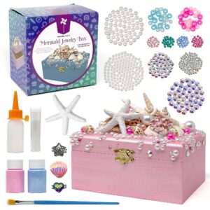 pinwheel crafts mermaid diy jewelry box kit for girls ages 4+ - 530pcs make your own jewelry box - mermaid treasure kids gift - painting arts and crafts for girls 4-6