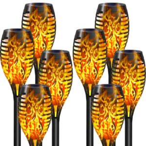 walensee solar torch lights with flickering flame, 8 pack, 12 led tiki mini torch, waterproof solar lights outdoor, landscape decoration lighting dusk to dawn auto on/off for garden patio yard