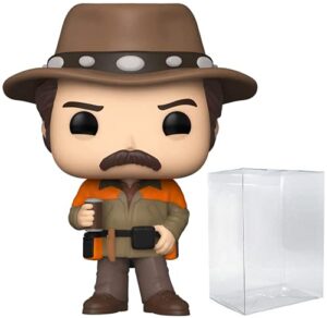 pop parks and rec - hunter ron swanson funko vinyl figure (bundled with compatible box protector case)