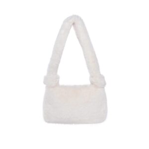 tanosii fuzzy underarm bag faux fur shoulder bag furry top-handle bag fluffy handbag for women white