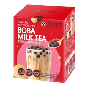 king ping best tea - oolong tea kit with brown sugar boba pearls, 5 individual boba packets & milk tea powder packets, 100 percent natural red oolong tea - easy to make - (5 servings)