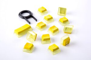 gunmjo crystal pudding keycap for gaming keyboard with cherry mx switches, abs translucent keycaps for backlit mechanical keyboard, oem profile 104 keys with 6.25u space bar, painted yellow color