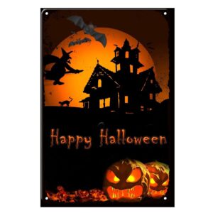 vintage halloween decor room wall art - happy halloween signs pumpkin ghost metal sign for garden home kitchen bar-12x8 inches