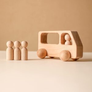 4 wooden figures in the bus - peg dolls unfinished wooden peg people cars wooden figures shape preschool learning educational toys montessori toys for toddlers