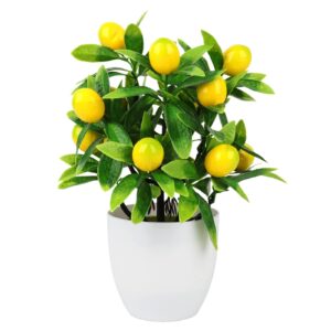 wivaye artificial lemon tree plant decor, 9.65 lemon tree indoor plant, artificial flowerpot lemon bonsai for office table stair balcony garden home decor, 3.74 x 9.65inch