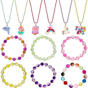 sotogo 12 pieces girls necklaces and bracelets set colorful gift party favors friendship pretend dress up play jewelry for kids child toddler, cute style