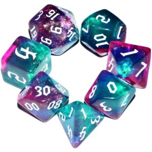 galaxy dice set| dark green mix purple crystal dnd dice set for board game