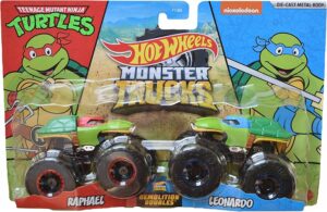 hot wheels monster trucks raphael vs leonardo, demolition double 1:64 scale