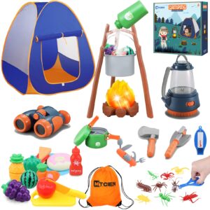 mitcien kids camping toys set with tent,camping toys for kids, outdoor camping toys for kids toddlers boys girls age 3 4 5 6, include kids camping tent/campfire/oil lamp/pretend food