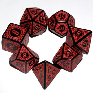 carving in red black dnd dice set for board game