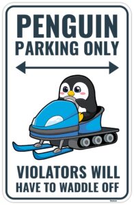 venicor penguin sign decor - 9 x 14 inches - aluminum - cute penguin gifts for women kids - penguin party decorations keychain figurines toys stuff