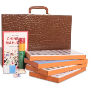 gustaria chinese mahjong set, mahjong game set with 146 numbered large tiles (1.5", blue), mahjongg tiles set with brown carrying case (mah jongg, majiang)