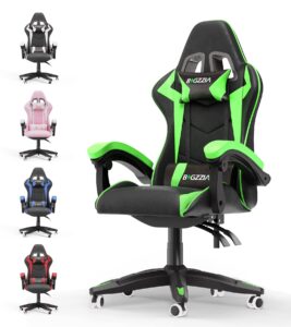 bigzzia gaming chair, ergonomic video game chairs with pillow and lumbar support, racing style height adjustable computer chair with 360°-swivel seat for adults