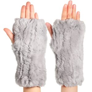 geyoga fingerless fur gloves for women winter mittens smooth faux rabbit furry gloves warm knitted gloves(black)