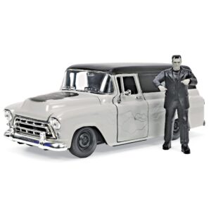 jada toys universal monsters 1:24 1957 chevy suburban die-cast car & 2.75" frankenstein figure, toys for kids and adults