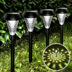 minord ultra bright solar lights outdoor waterproof, [up to 12h lighting / stainless steel] solar outdoor lights auto on/off, led garden lights solar powered for yard patio pathway landscape