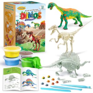 drama planet air dry clay dinosaur craft kit for kids, build and design your own dinosaurs with modeling clay, 3 dinosaur fossil skeletons, gifts for boys and girls ages 6 & up