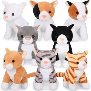 8 pieces plush pets 5 inch stuffed animals bulk assorted cute stuffed pet animal plush toys small plush animals for halloween kid classroom school pet party favors supplies decoration (cat)