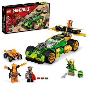 lego ninjago lloyd’s race car evo, 71763 toys for kids 6 plus years old with quad bike, cobra & python snake figures, collectible mission banner set