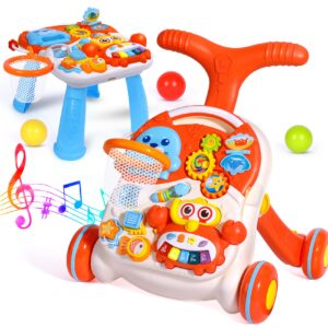 baby walker for 1 year old boys girls, sit to stand learning walker with kids early active center & removable play panel, toddler push walking toy for 9 12 18 months christmas birthday gift