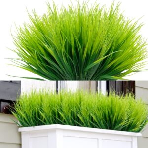 scnbaore artificial wheat fake tall grass - 8 bundles artificial grass outdoor uv resistant, no fade faux plastic plants for indoor outdoor window home garden decoration