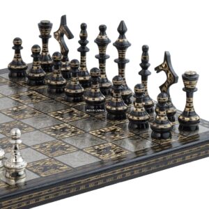 luxury & decorative premium chess board game set | 12 x 12 inches | black & silver | collectible & handmade chess set for professionals & adult for tournament/for gifting by indus living