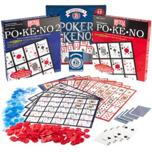 mbgbrybelly ultimate poker keno + expansion cards bundle for 36 players - 36 unique jumbo index boards, 600 chips, and playing cards - family casino board game night gift