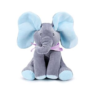 kw-joey animated elephant toys, plush singing elephant with ears moving electric plush toy, adorable elephant stuffed animal toy for baby's gift, blue, 12 inches