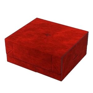 gamegenic game's lair 600+ convertible deck box in red color - premium game storage box holds up to 600 cards with removable cardboard