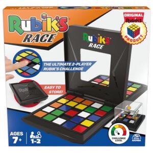 rubik’s race, classic fast-paced strategy sequence brain teaser travel board game two-player speed solving face-off for adults & kids ages 7 and up