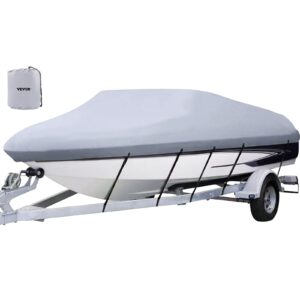 vevor waterproof boat cover, 14'-16' trailerable boat cover, beam width up to 90" v hull cover heavy duty 210d marine grade polyester mooring cover for fits v-hull boat with 5 tightening straps