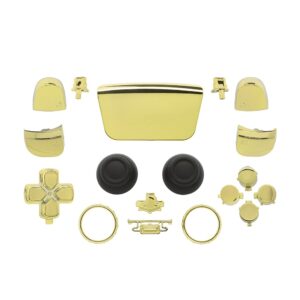 yioopi chrome color replacement d-pad r1 l1 r2 l2 triggers touch pad share options face buttons thumbsticks full buttons clip shell w/accent rings set for ps5 playstation controller (chrome gold)