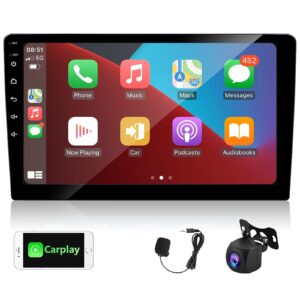 car radio stereo double din with apple carplay android auto, rimoody 9 inch hd touchscreen car radio with bluetooth fm radio mirror link usb with backup camera, external microphone