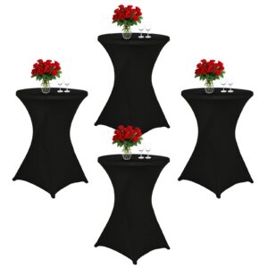 lokume 4 pack cocktail spandex stretch square corners tablecloth 32" x 43" black cocktail table covers, fitted high top spandex cocktail table tablecloth for bar wedding cocktail party banquet