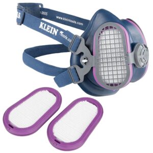 klein tools 80044 face mask, p100 half-mask respirator kit with p100 mask and replacement filters for dust, metal fumes, and mists, size m/l