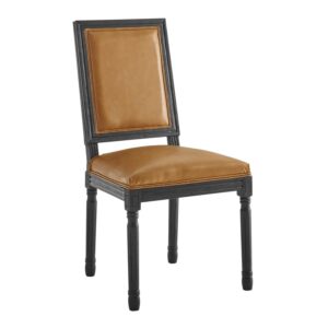 modway court french vintage vegan leather dining chair in black tan