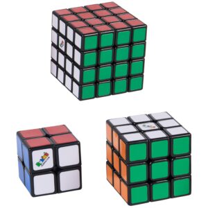 rubik’s solve the cube, 4-pack bundle edge 2x2 mini 3x3 original 4x4 master brain tease toy gift set, for adults & kids ages 8 and up amazon exclusive