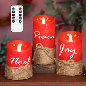 flavcharm holiday flameless candles, peace joy noel with rope red led flickering candles battery operated with remote control, christmas decoration for home, tablecenter, bedroom, bar party