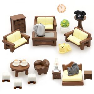 23pcs brown dollhouse mini furniture kit decoration diy accessories including dining room sitting living bedroom set toys for baby boys children girls dollhouse accessories