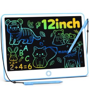 lcd writing tablet for kids, 12 inch erasable doodle board colorful toddler drawing pad mess free coloring board games toys gifts for toddlers boys girls adults (macaron blue/green/pink, 12 inch)