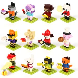 offkitsly 12pcs cartoon animals building blocks party favors for kids goodie bag fillers stocking stuffers prizes birthday gifts, stem building toys set for boys girls