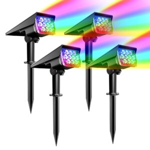 crepow solar spot lights outdoor color changing, ip65 rgb solar lights outdoor waterproof, auto on/off solar landscape spotlights with 10 leds for garden pathway yard holiday decoration, 4 pack