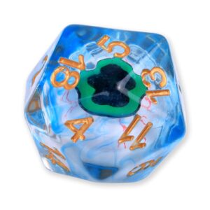 dnd dice rolling eyeball d20 dungeon & dragon dice with a green bloodshot eyeball, d20 blue polyhedral dice-5e dnd accessories board game for roleplay game starter beginner