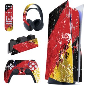 playvital impression germany flag full set skin decal for ps5 console disc edition, sticker vinyl decal cover for ps5 controller & charging station & headset & media remote