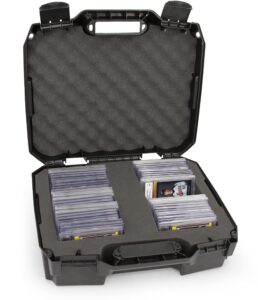 casematix graded card case compatible with 60+ bgs psa fgs sgc graded sports trading cards, rugged graded slab card storage box with custom card carrying case impact absorbing dual foam slots