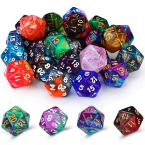 tecunite 25 pieces polyhedral dice set with black pouch compatible with rpg mtg and others with random multi colored assortment(star)